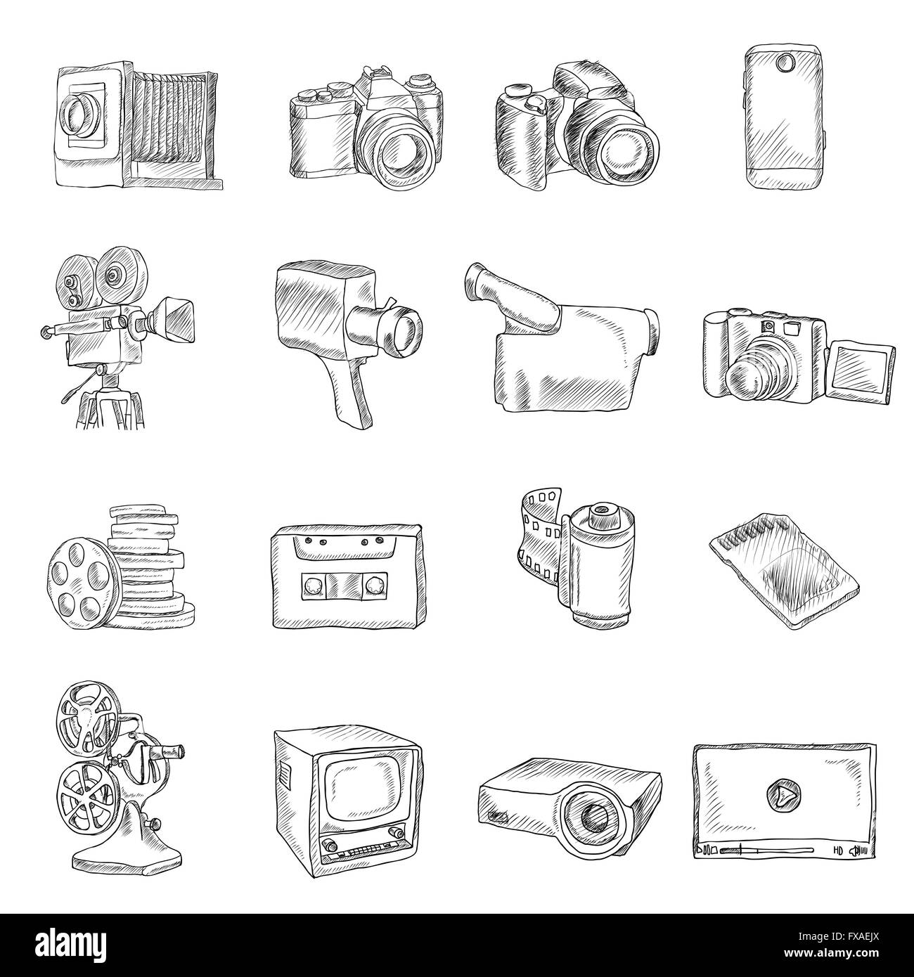 Photo video doodle icons Stock Vector Image & Art - Alamy
