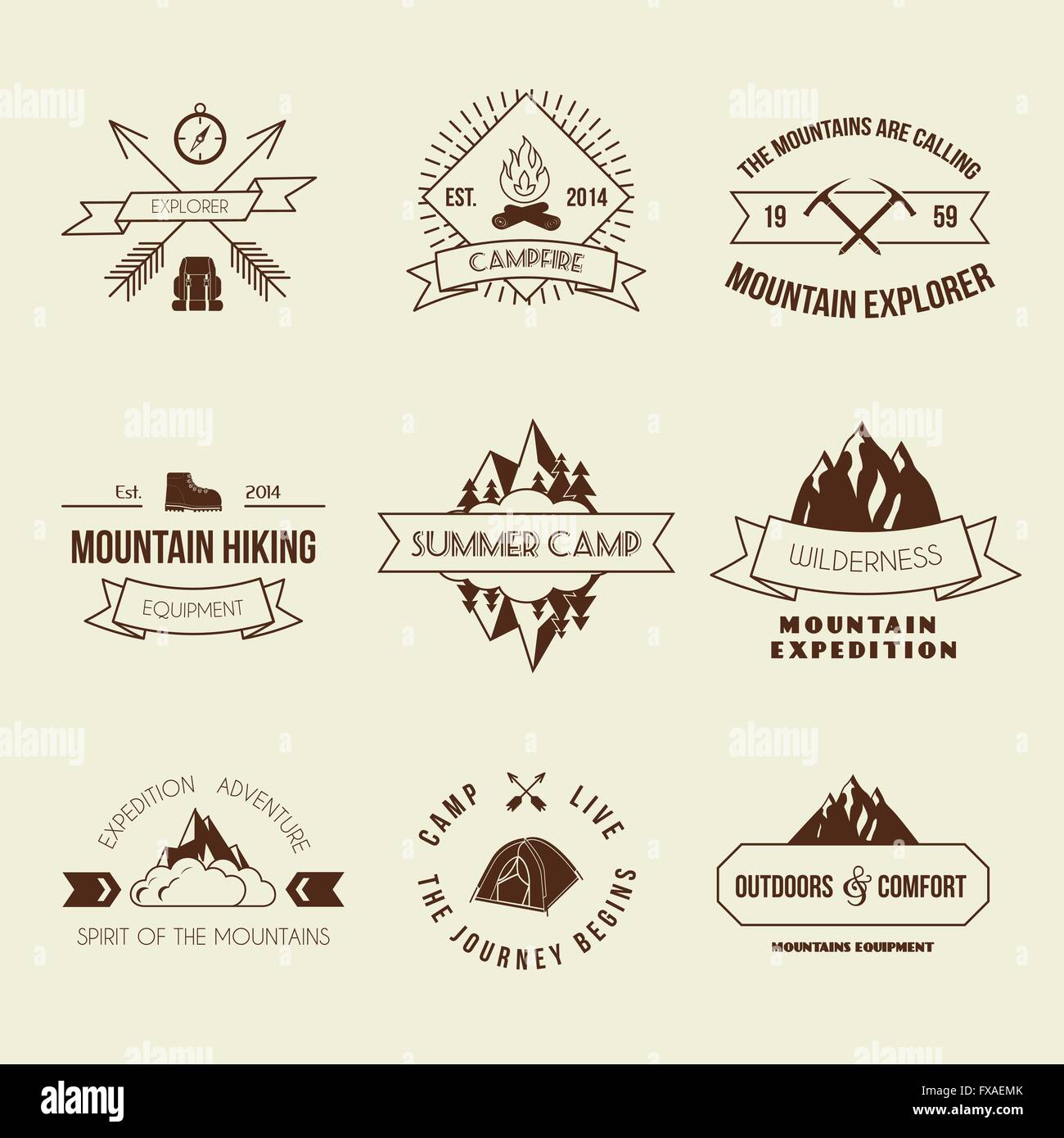 Camping labels set Stock Vector Image & Art - Alamy