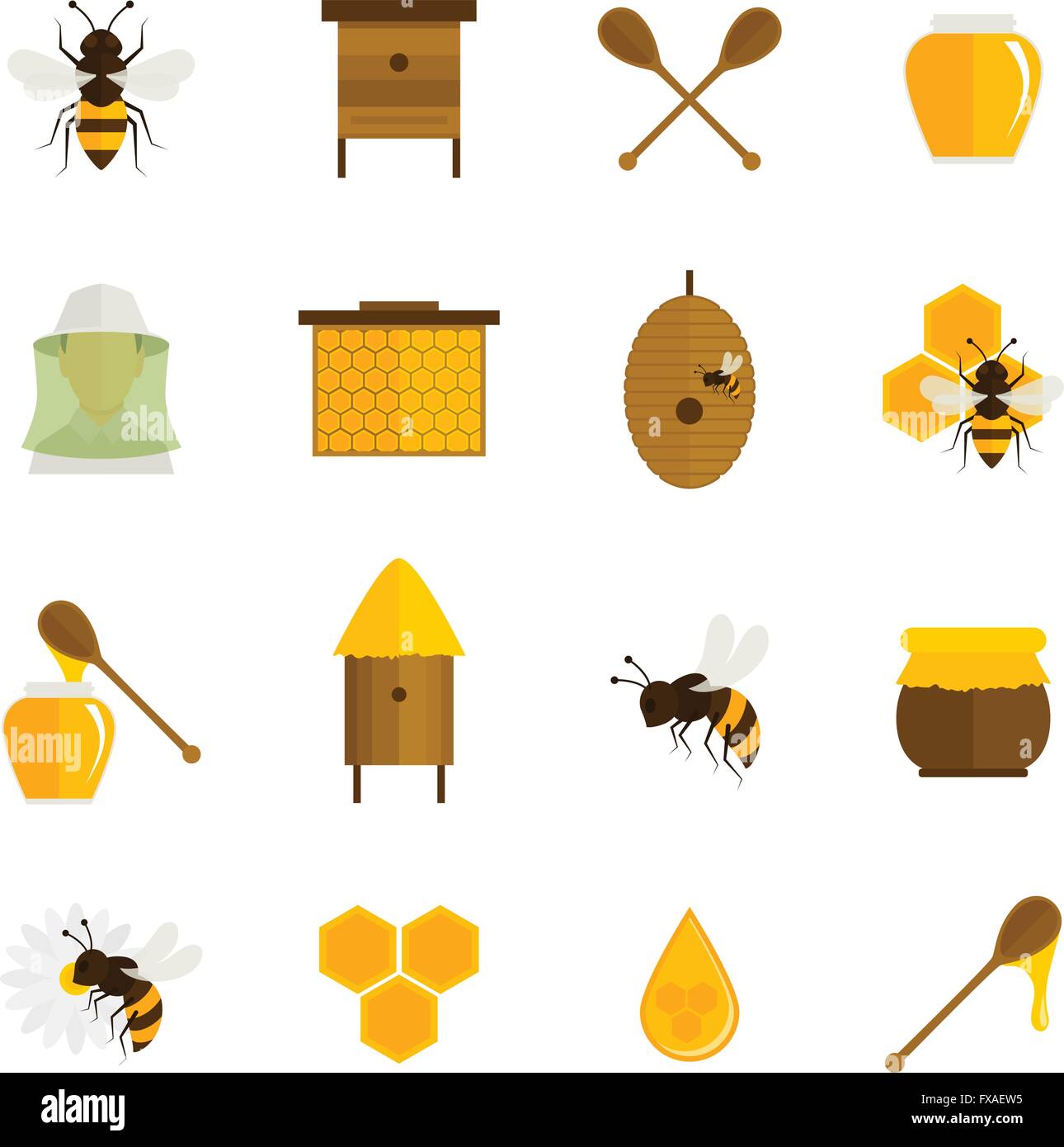 Bee honey icons flat set Stock Vector Image & Art - Alamy