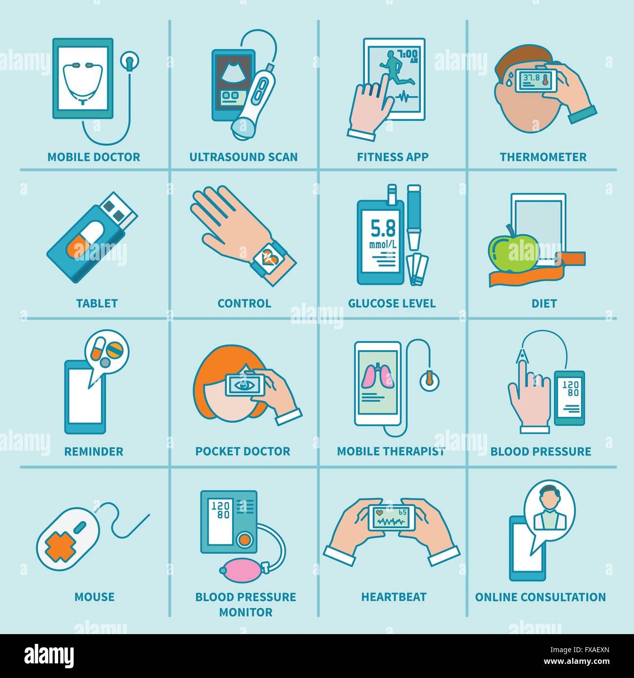 Digital health icons set flat line Stock Vector Image & Art - Alamy