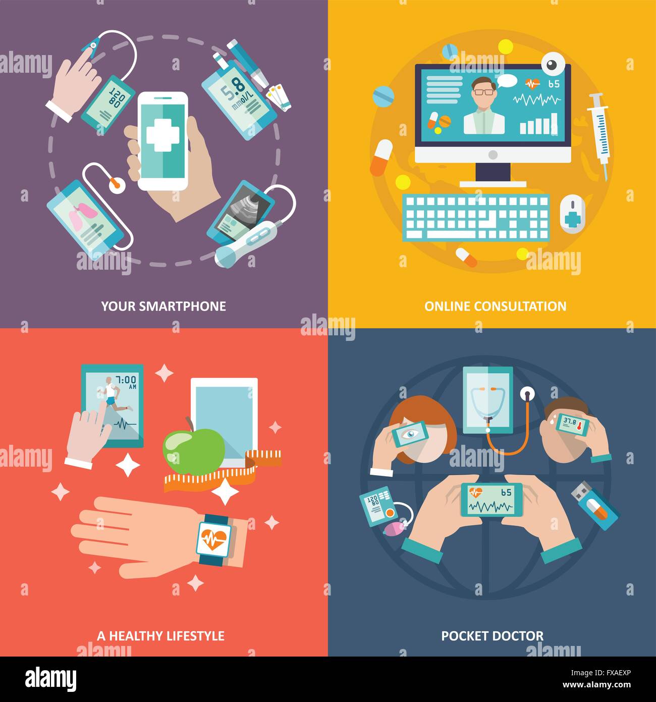 Digital health icons set flat Stock Vector Image & Art - Alamy