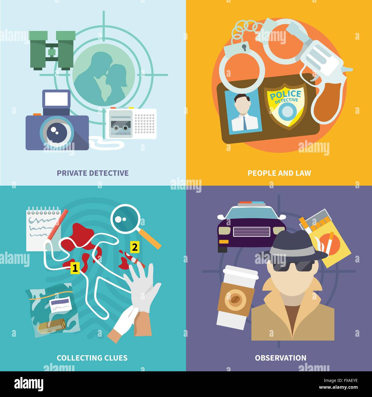 Detective icons set flat Stock Vector Image & Art - Alamy