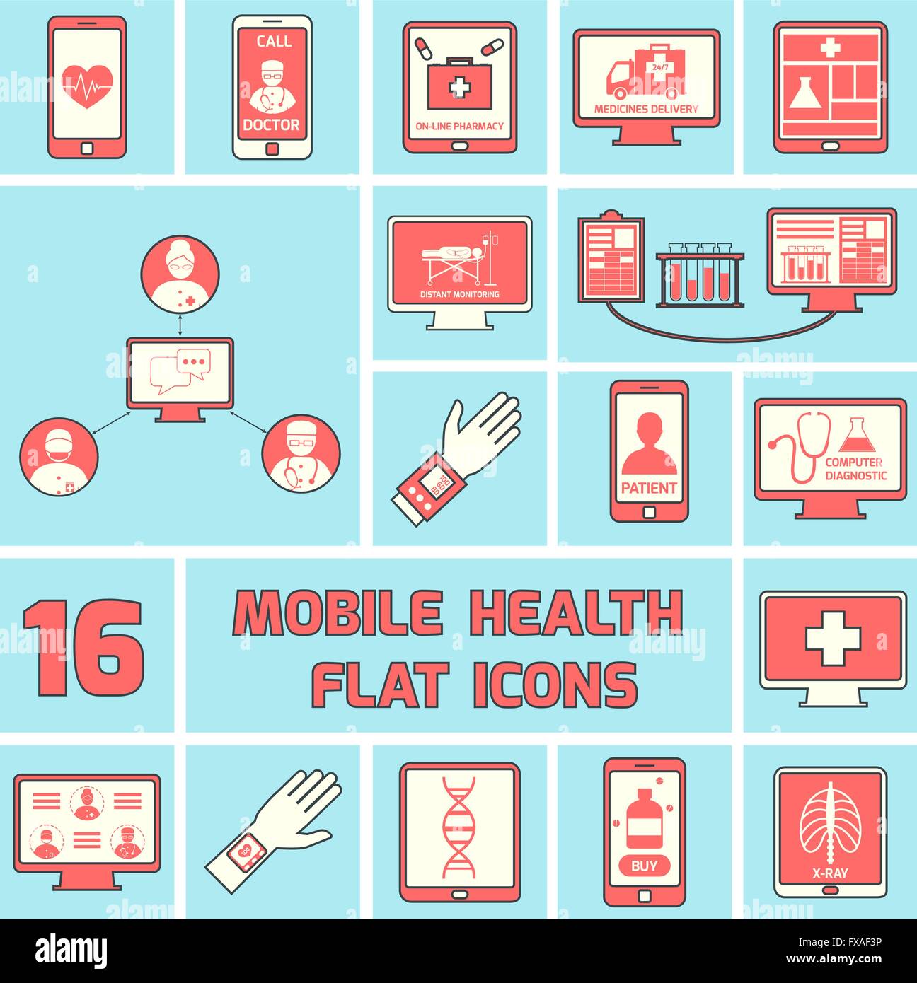 Mobile health icons set flat line Stock Vector Image & Art - Alamy