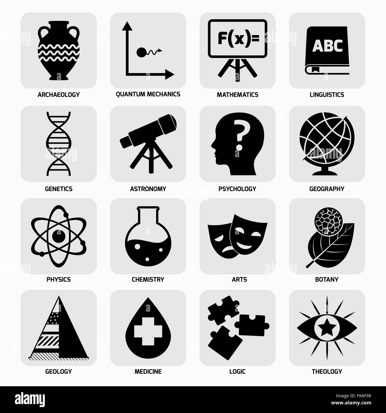 Science areas icons black Stock Vector Image & Art - Alamy
