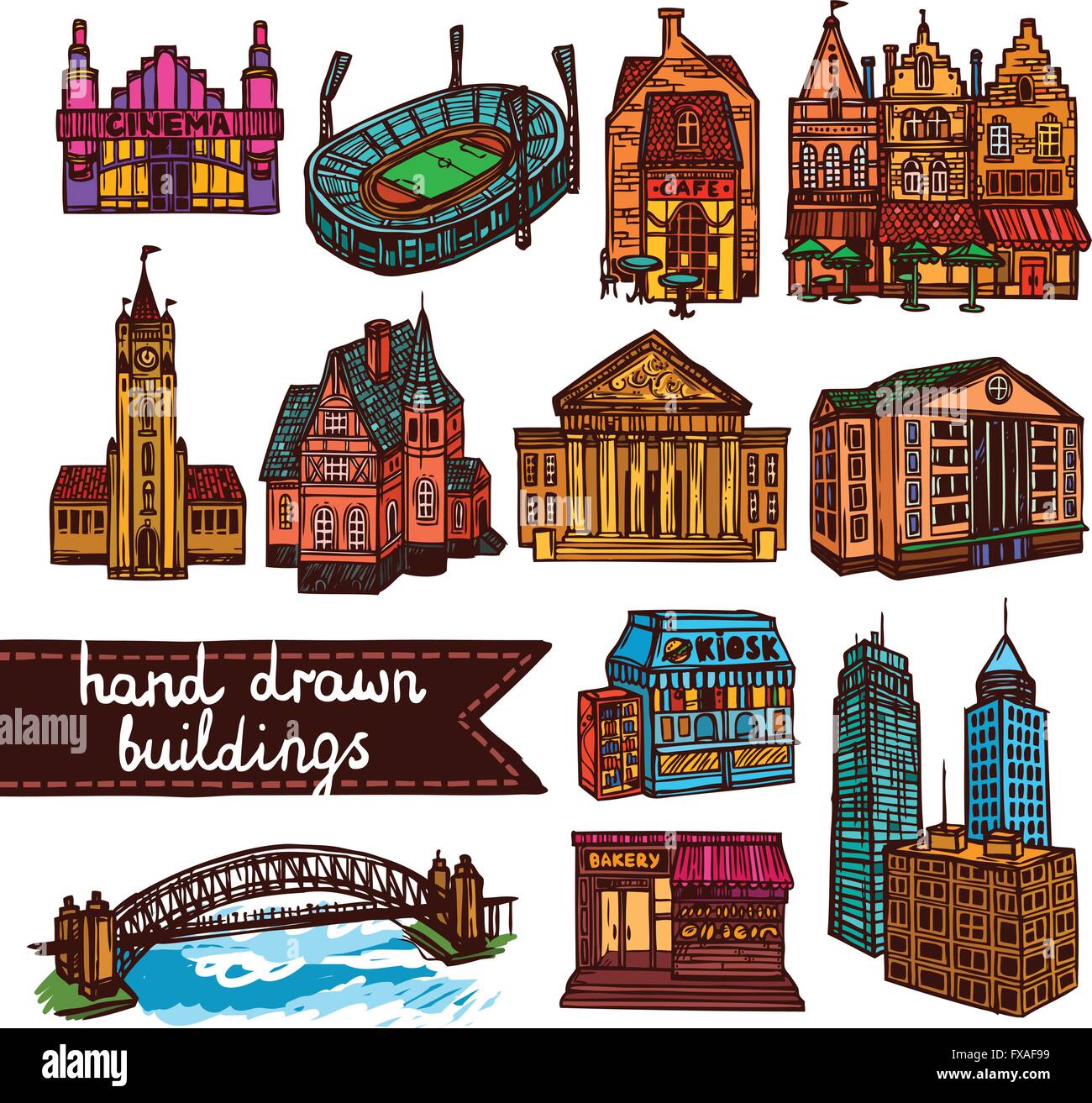 Sketch city building set color Stock Vector Image & Art - Alamy