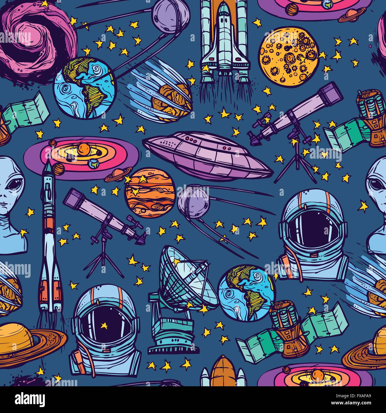 Space sketch seamless pattern Stock Vector Image & Art - Alamy