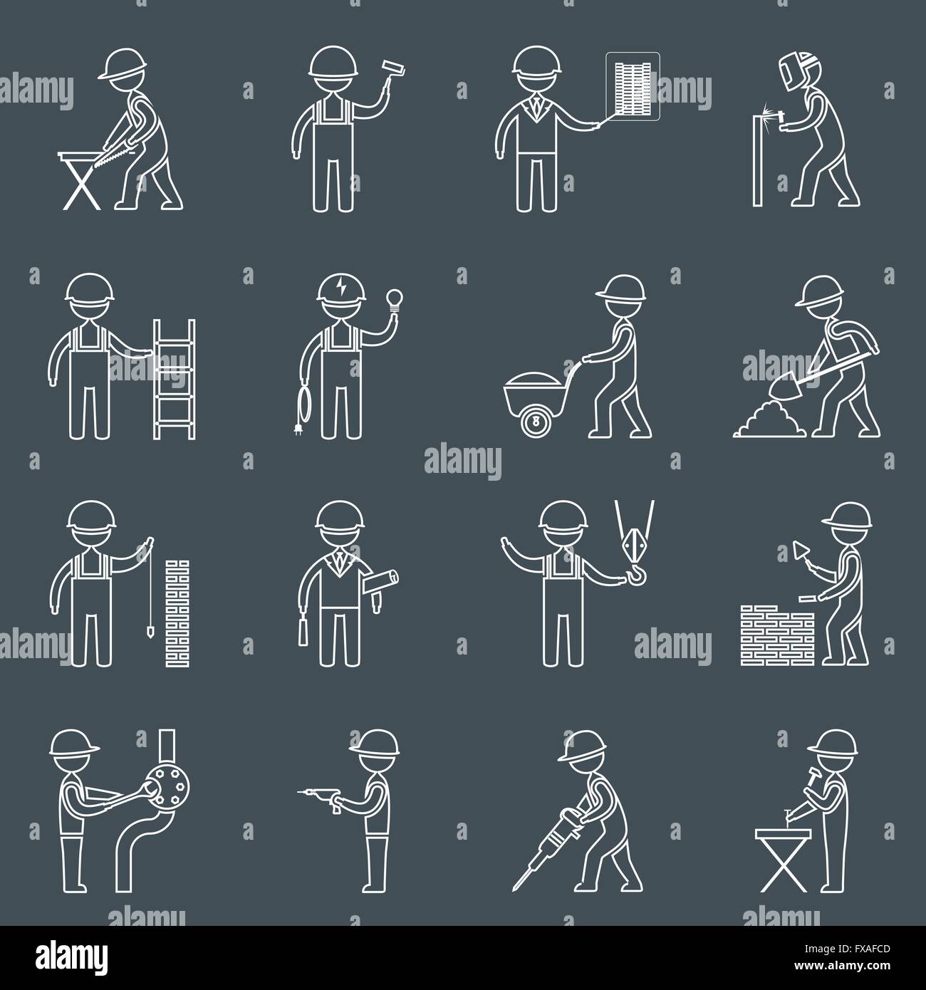 Construction worker icons outline Stock Vector Image & Art - Alamy