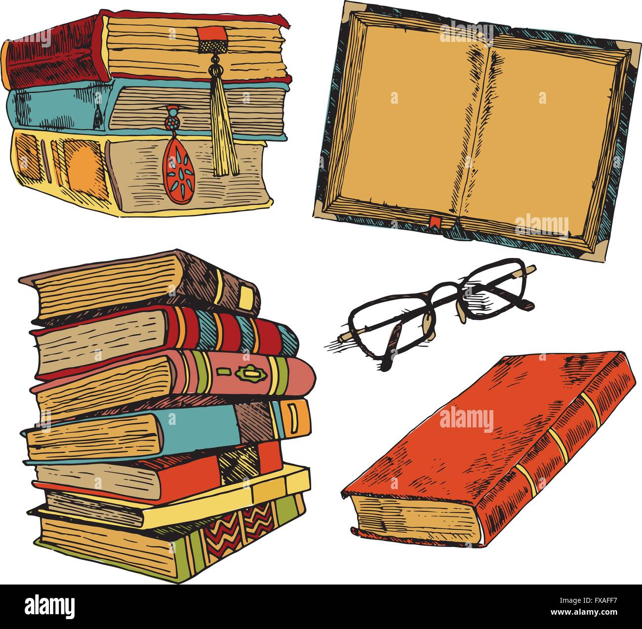 Vintage books color sketch Stock Vector Image & Art - Alamy