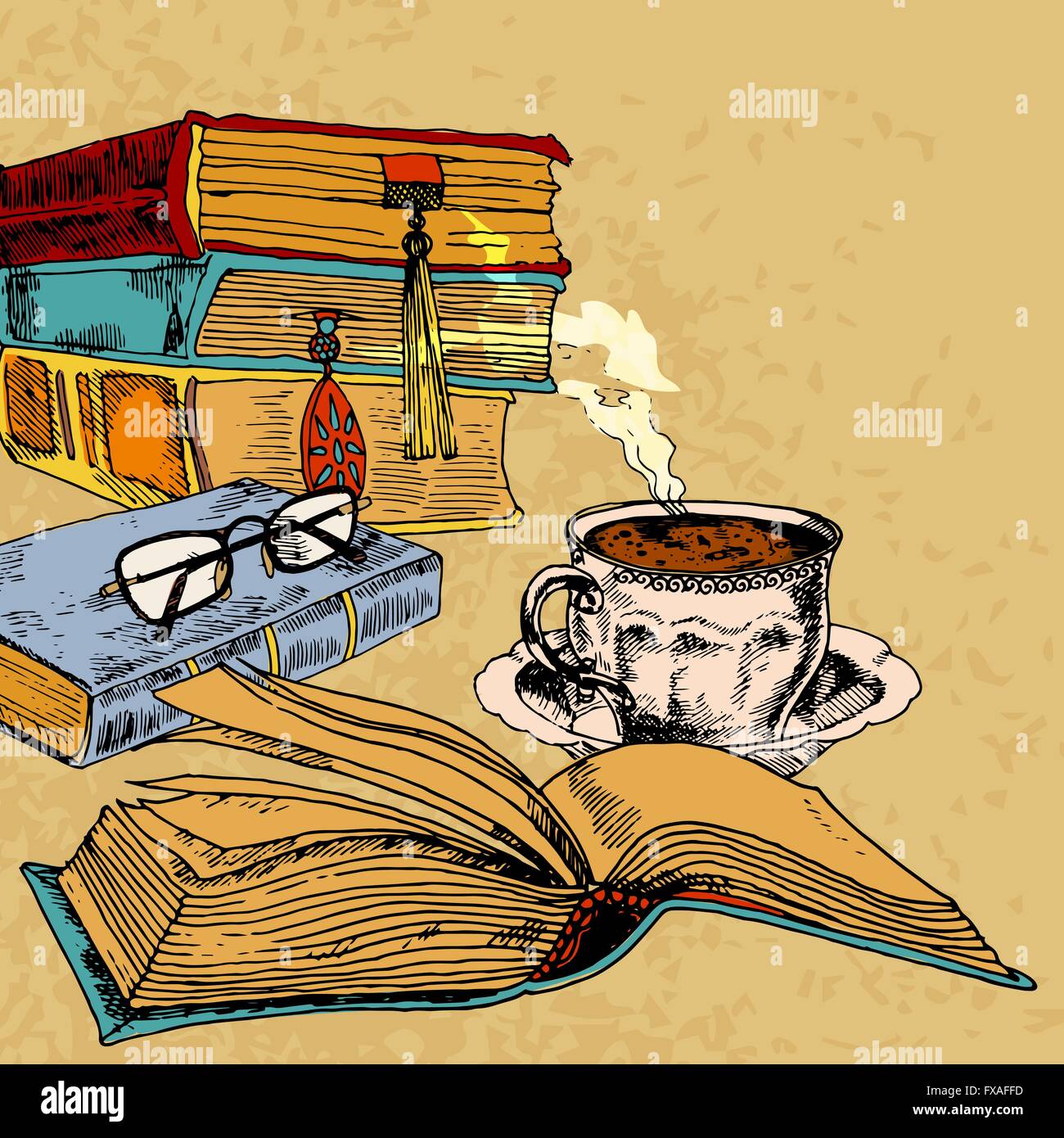 Library books coffee Stock Vector Images - Alamy