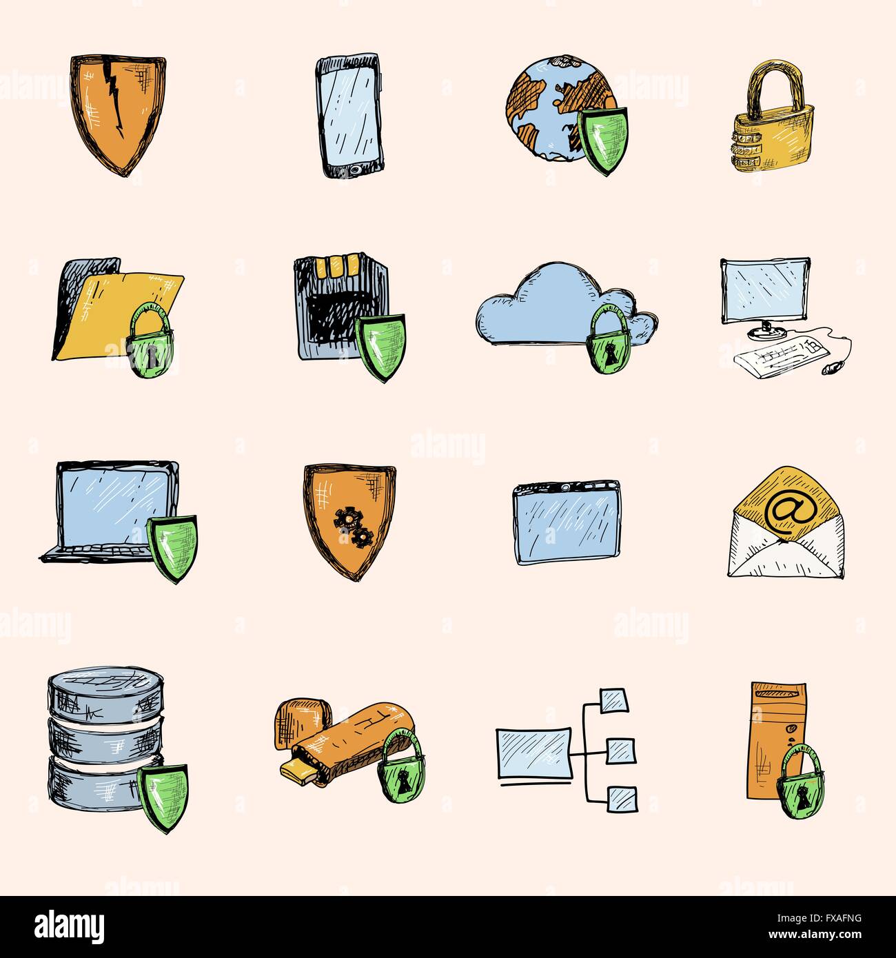 Data protection sketch icons colored Stock Vector Image & Art - Alamy