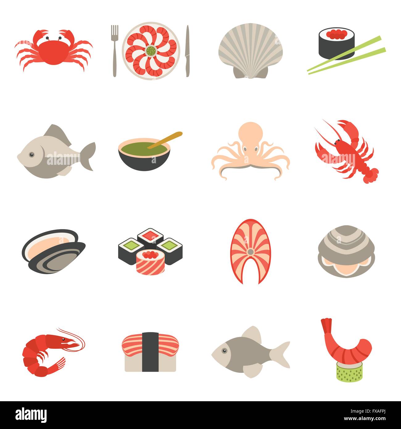 Seafood icons set flat Stock Vector Image & Art - Alamy