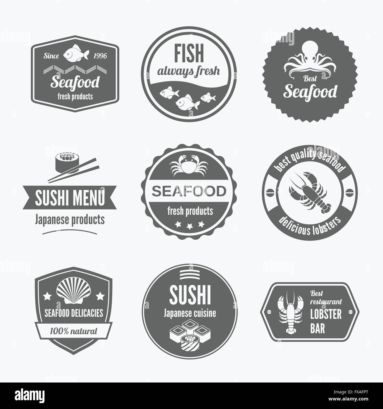 Seafood label set black Stock Vector Image & Art - Alamy