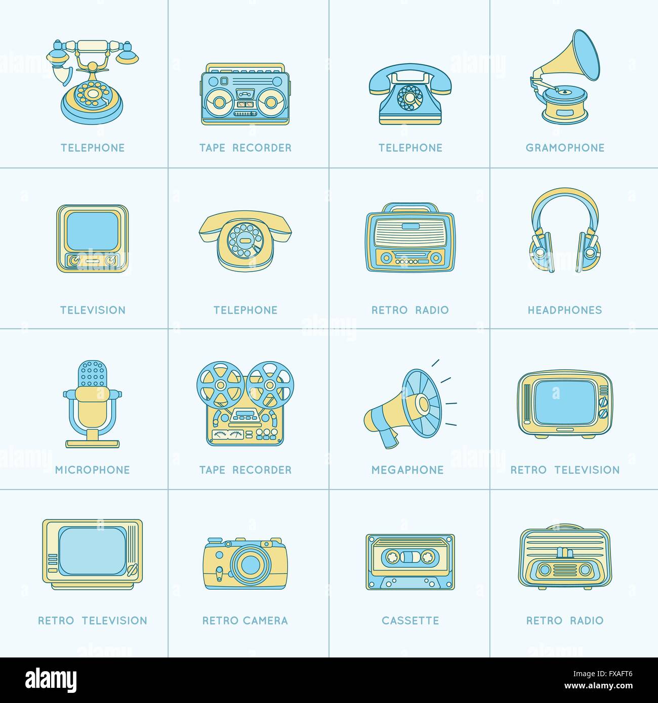 Retro Media Flat Line Icons Stock Vector Image & Art - Alamy