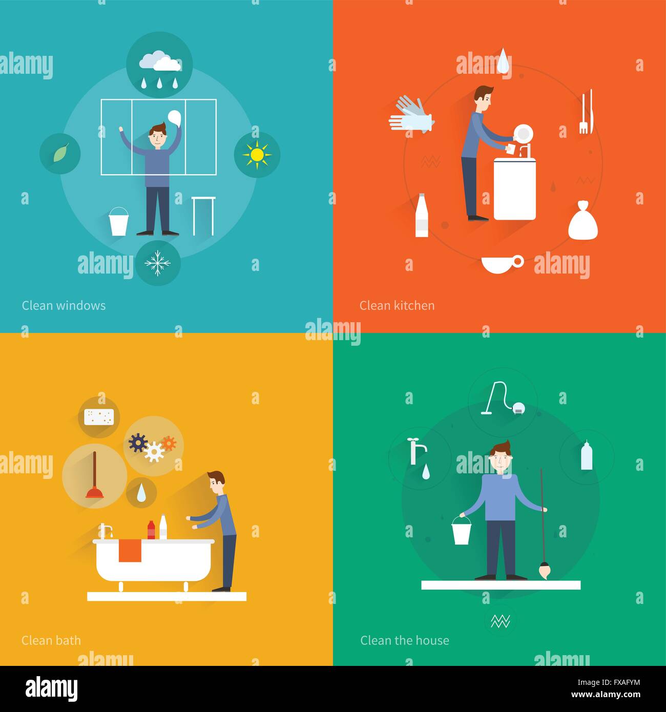 Cleaning flat set Stock Vector Image & Art - Alamy