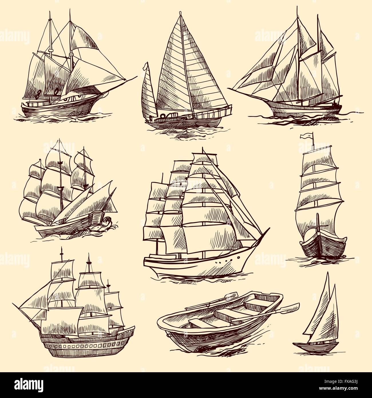 Ships and boats sketch set Stock Vector Image & Art - Alamy