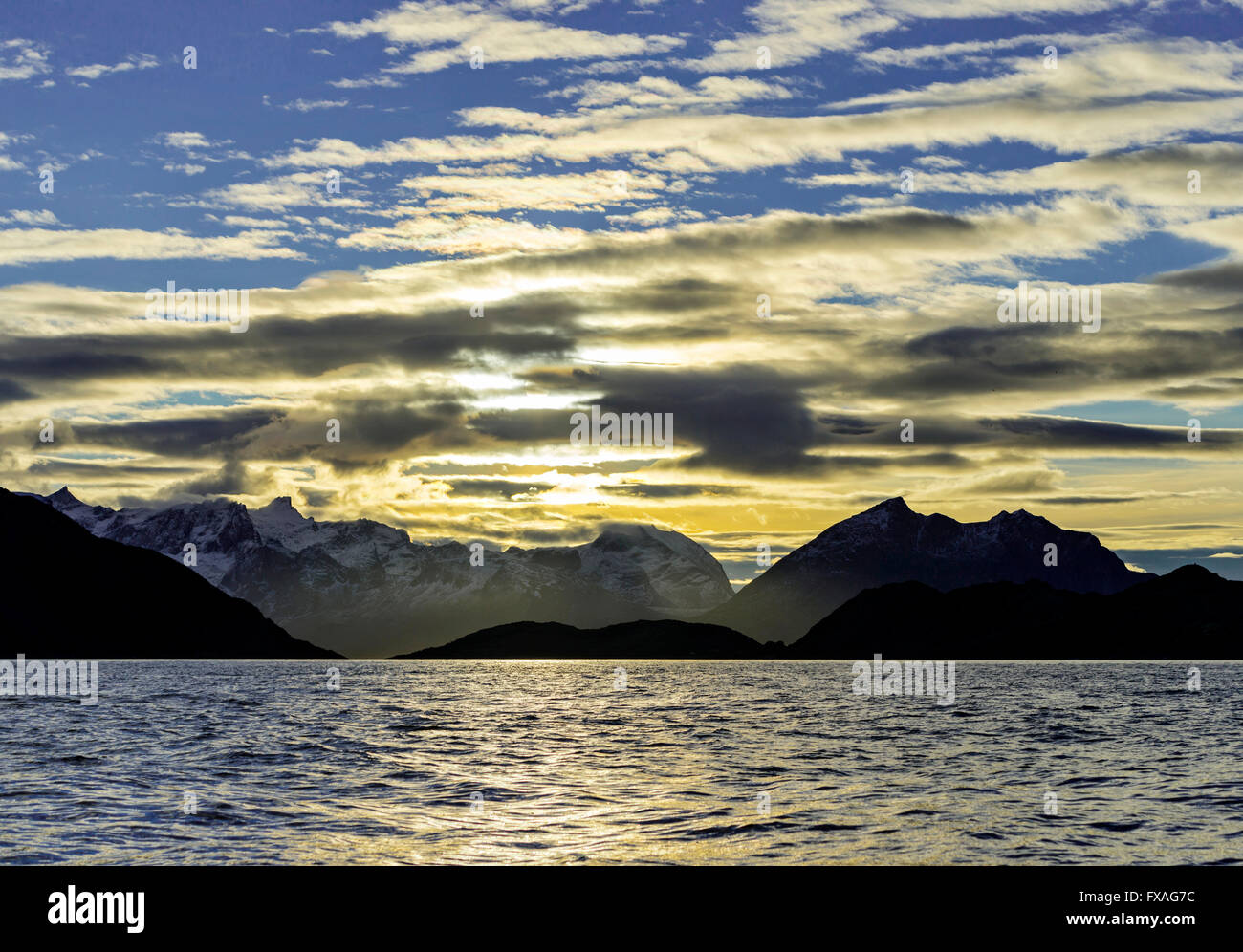 Landscape, Atlantic Ocean with mountains and moody cloudy sky at ...