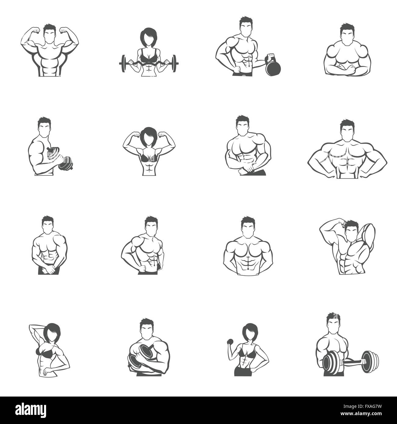 Bodybuilding fitness gym icons black Stock Vector Image & Art - Alamy