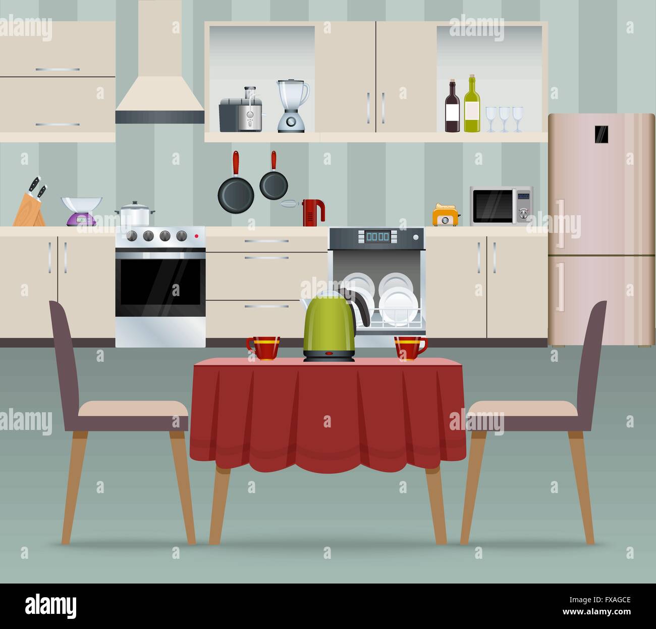 Kitchen interior poster Stock Vector Image & Art - Alamy