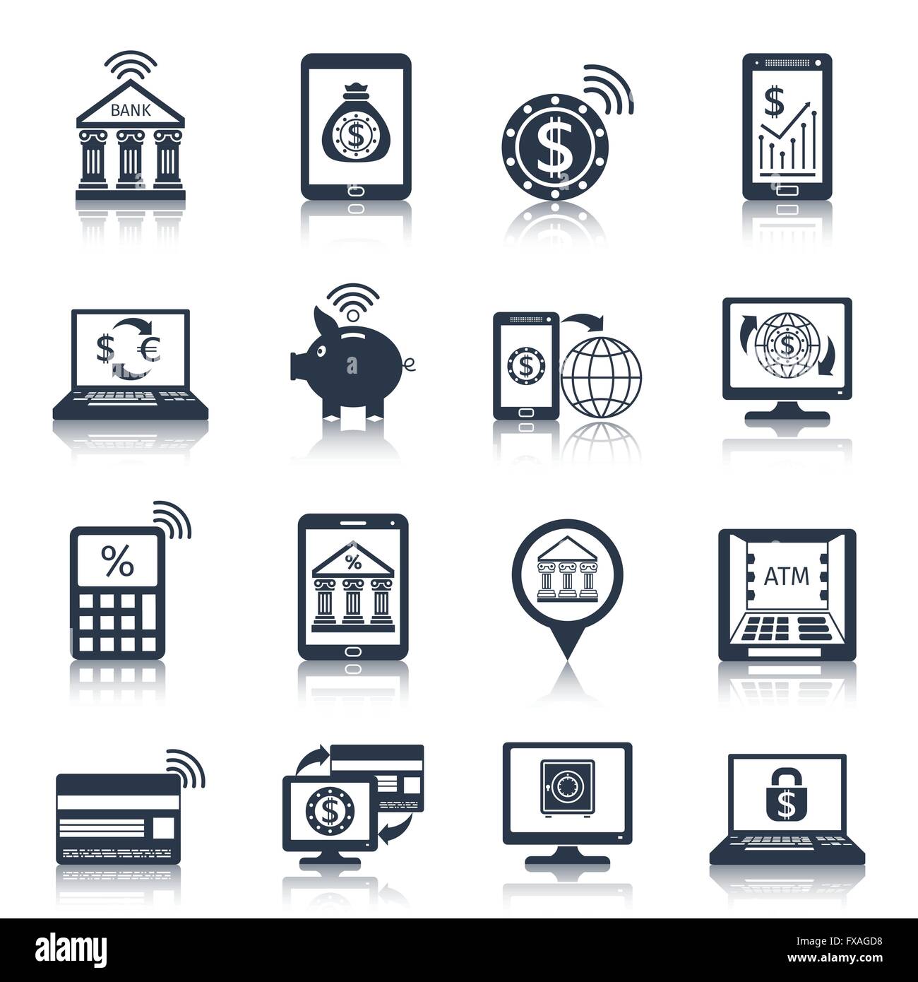 Bank service icons black Stock Vector Images - Alamy