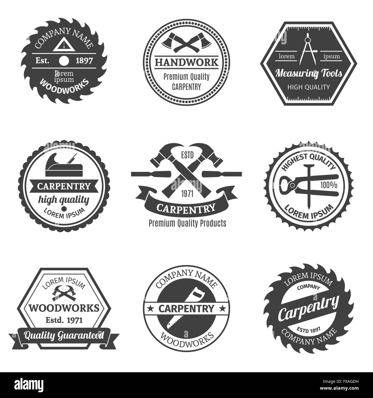 Vintage carpentry tools illustration Black and White Stock Photos ...