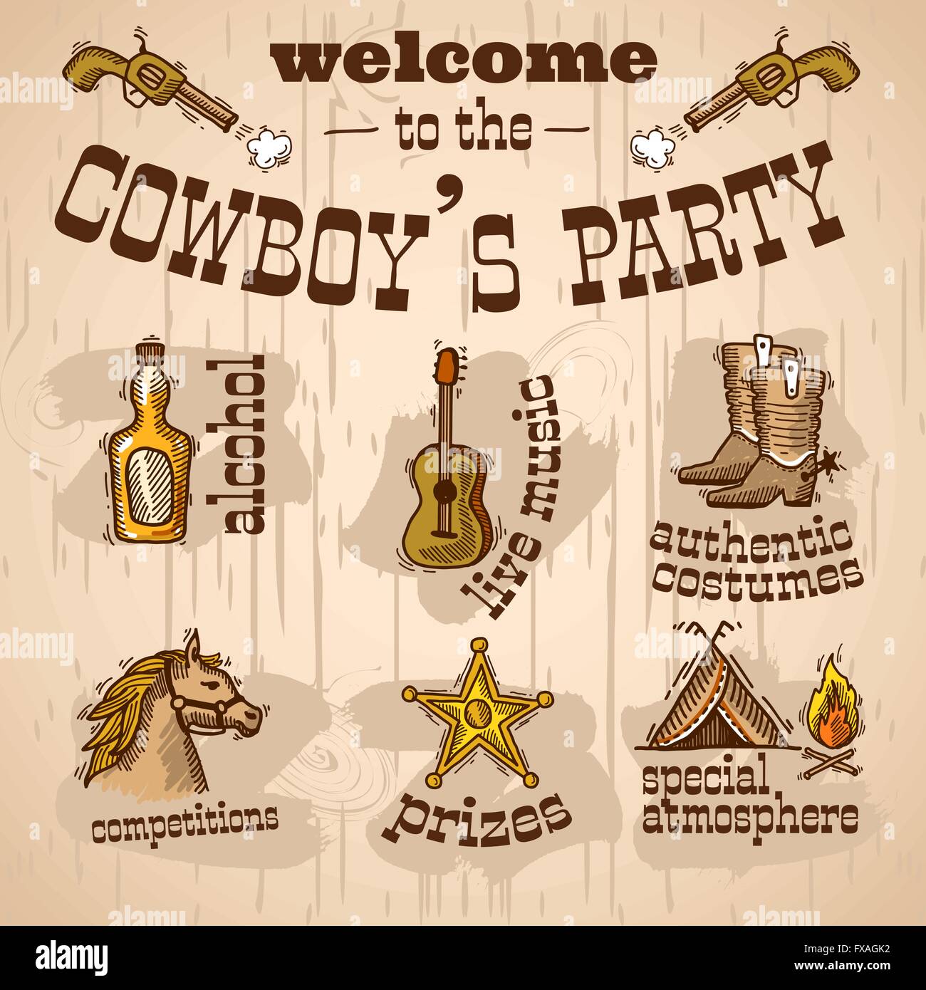 Cowboy party set Stock Vector Image & Art - Alamy