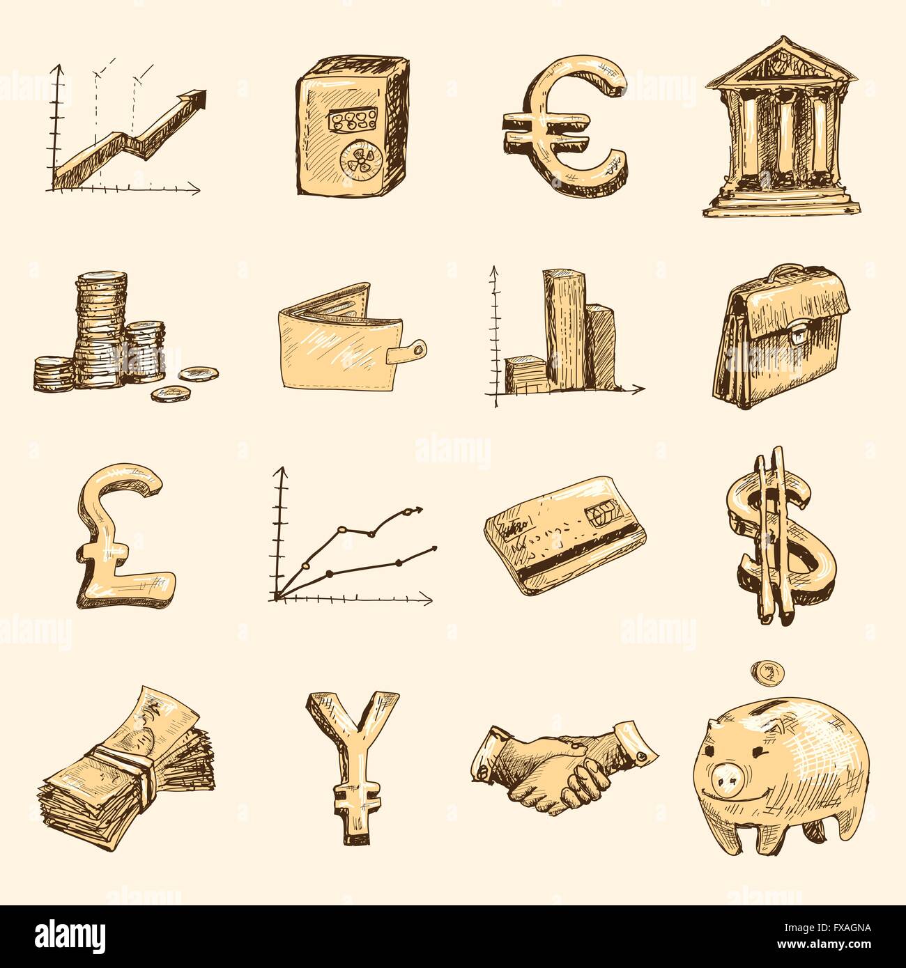 Finance icons set sketch gold Stock Vector Image & Art - Alamy