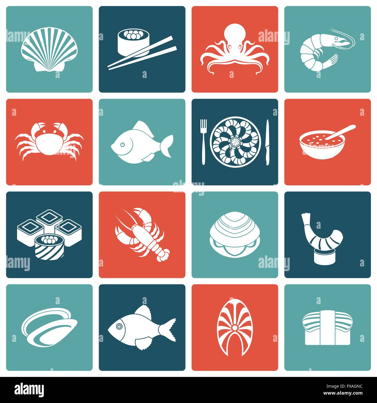 Seafood Icons Set Flat Stock Vector Image & Art - Alamy