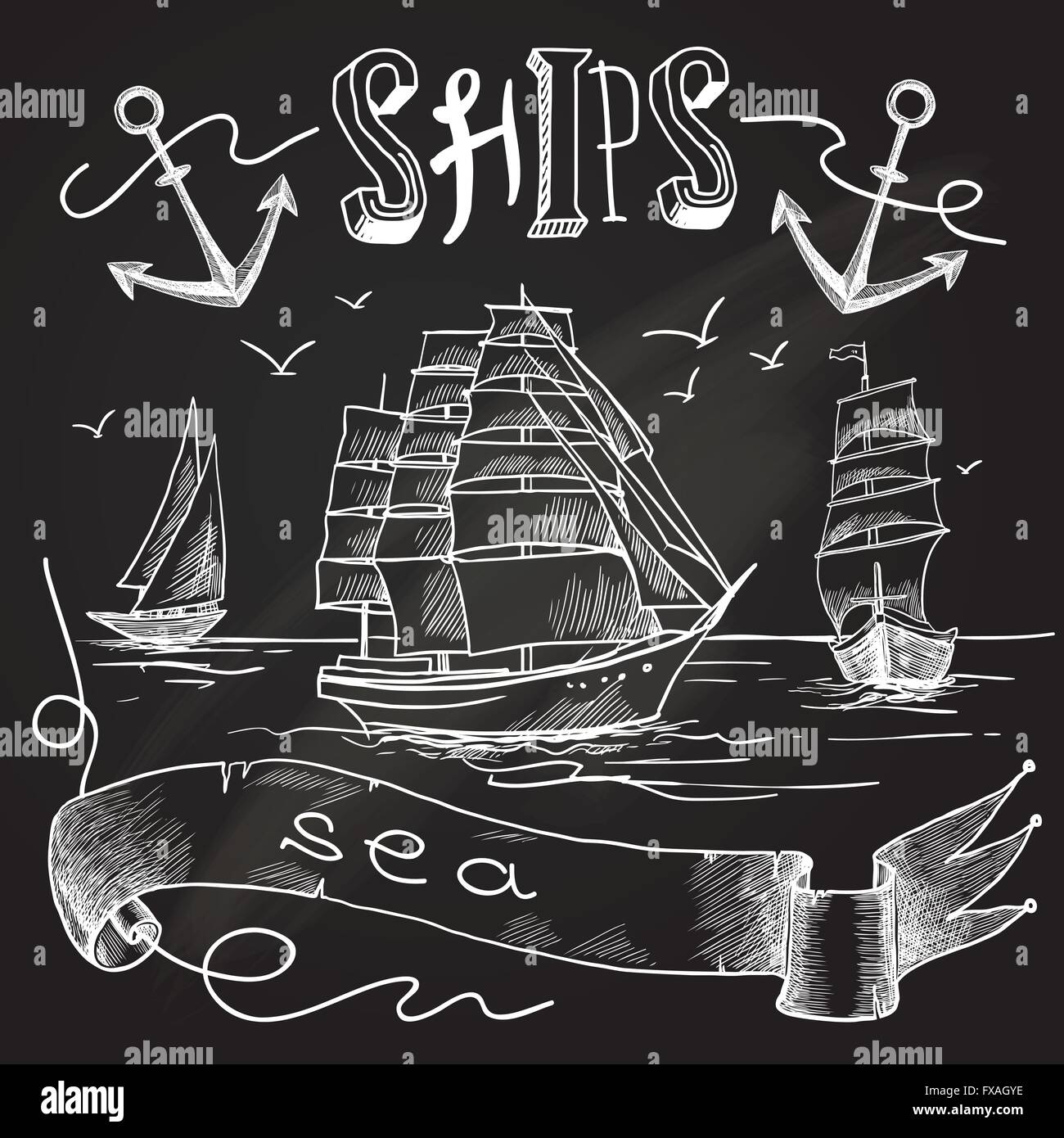 Ship chalkboard poster Stock Vector Image & Art - Alamy