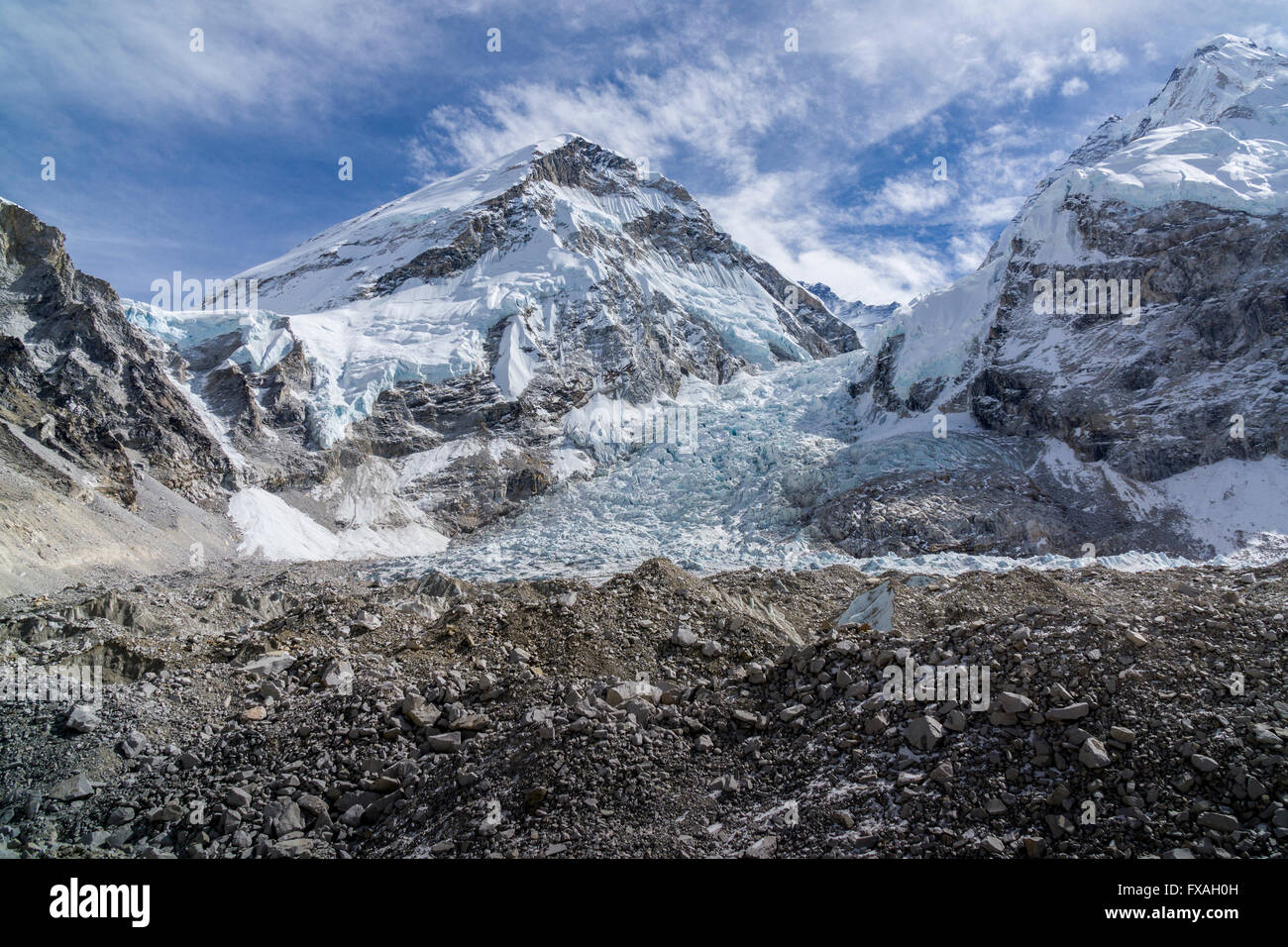 View across the Kumbhu Glacier towards the Kumbhu Icefall, Khumbutse ...