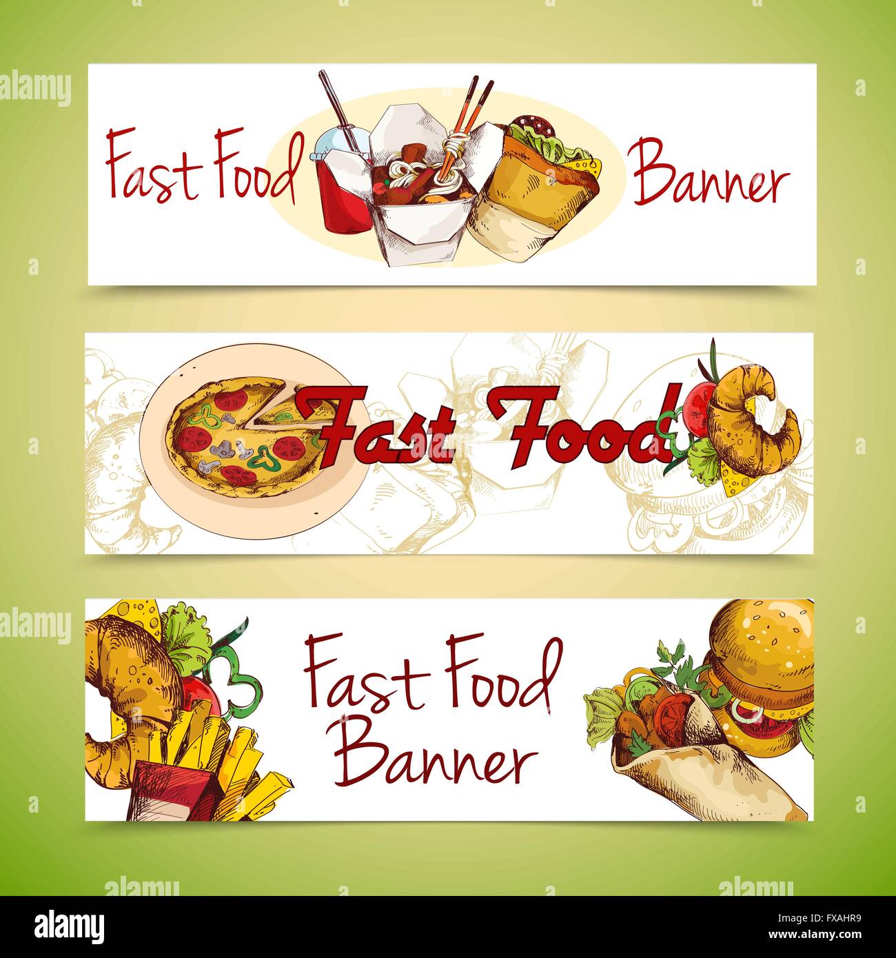 Fast food sketch horizontal Stock Vector Images - Alamy