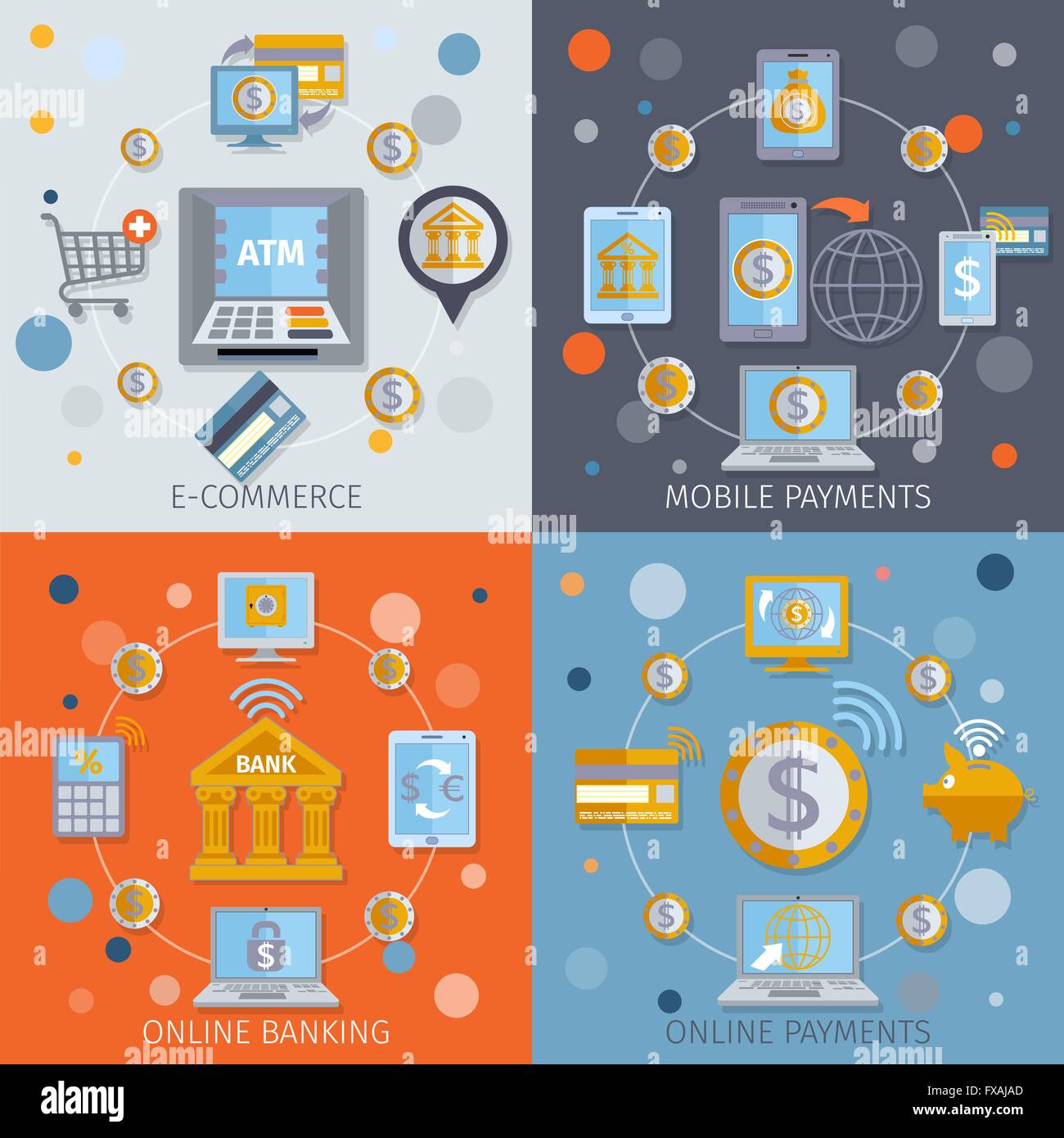 Mobile banking icons flat Stock Vector Image & Art - Alamy