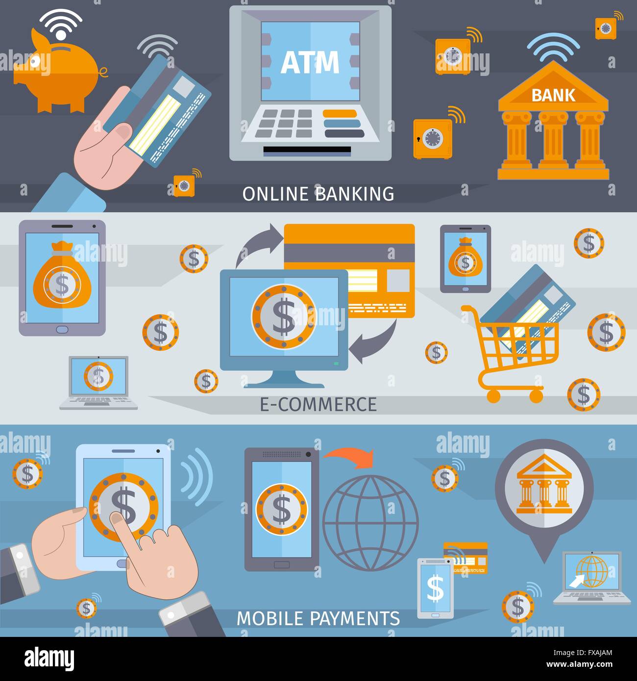 Mobile banking line banners Stock Vector Image & Art - Alamy