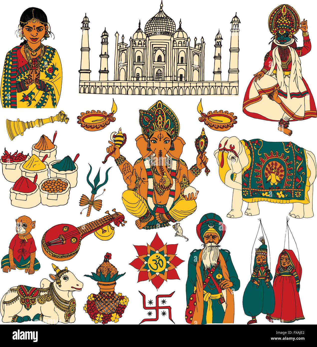 India sketch set Stock Vector Image & Art - Alamy