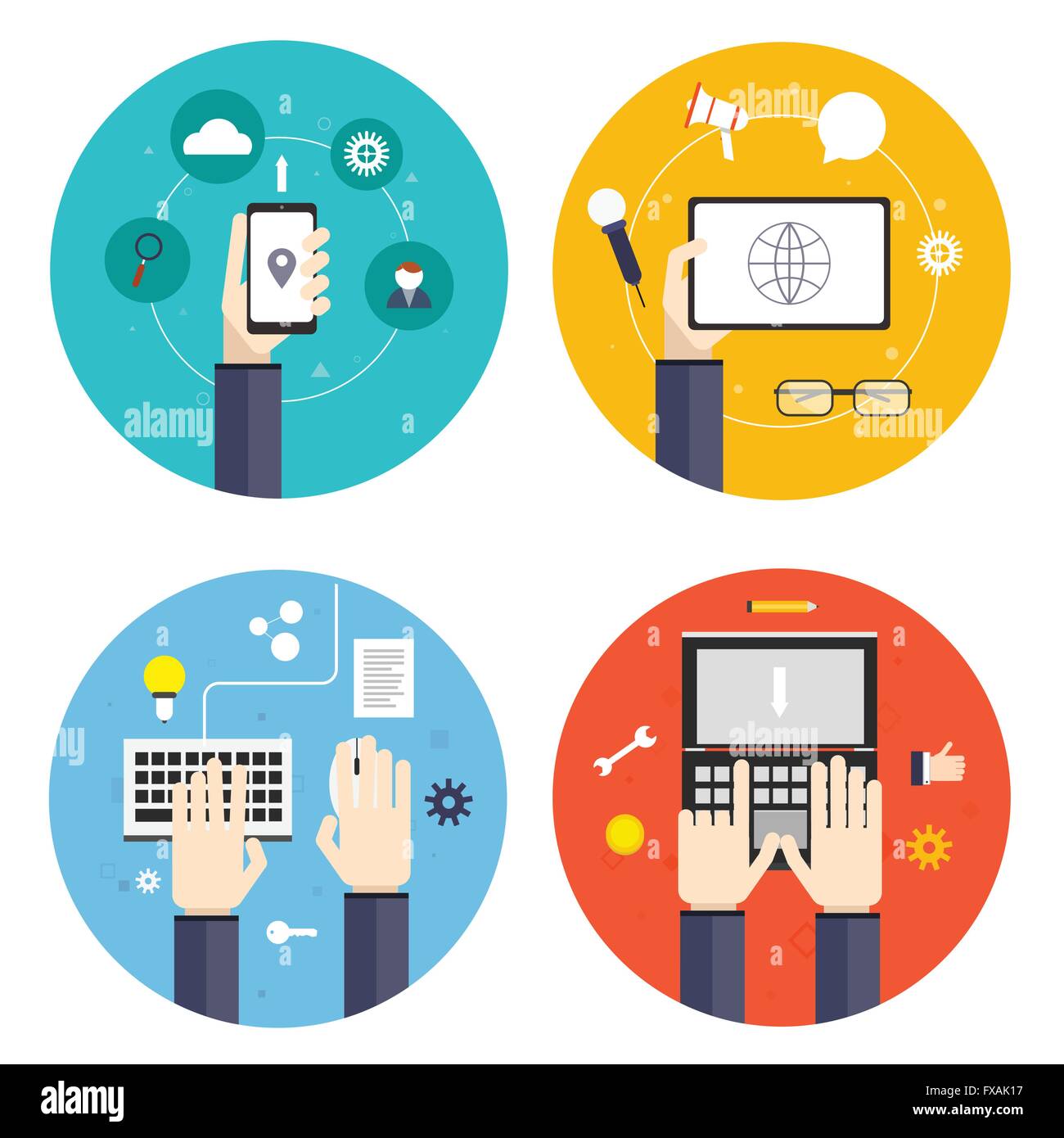 Hand holding objects flat set Stock Vector Image & Art - Alamy