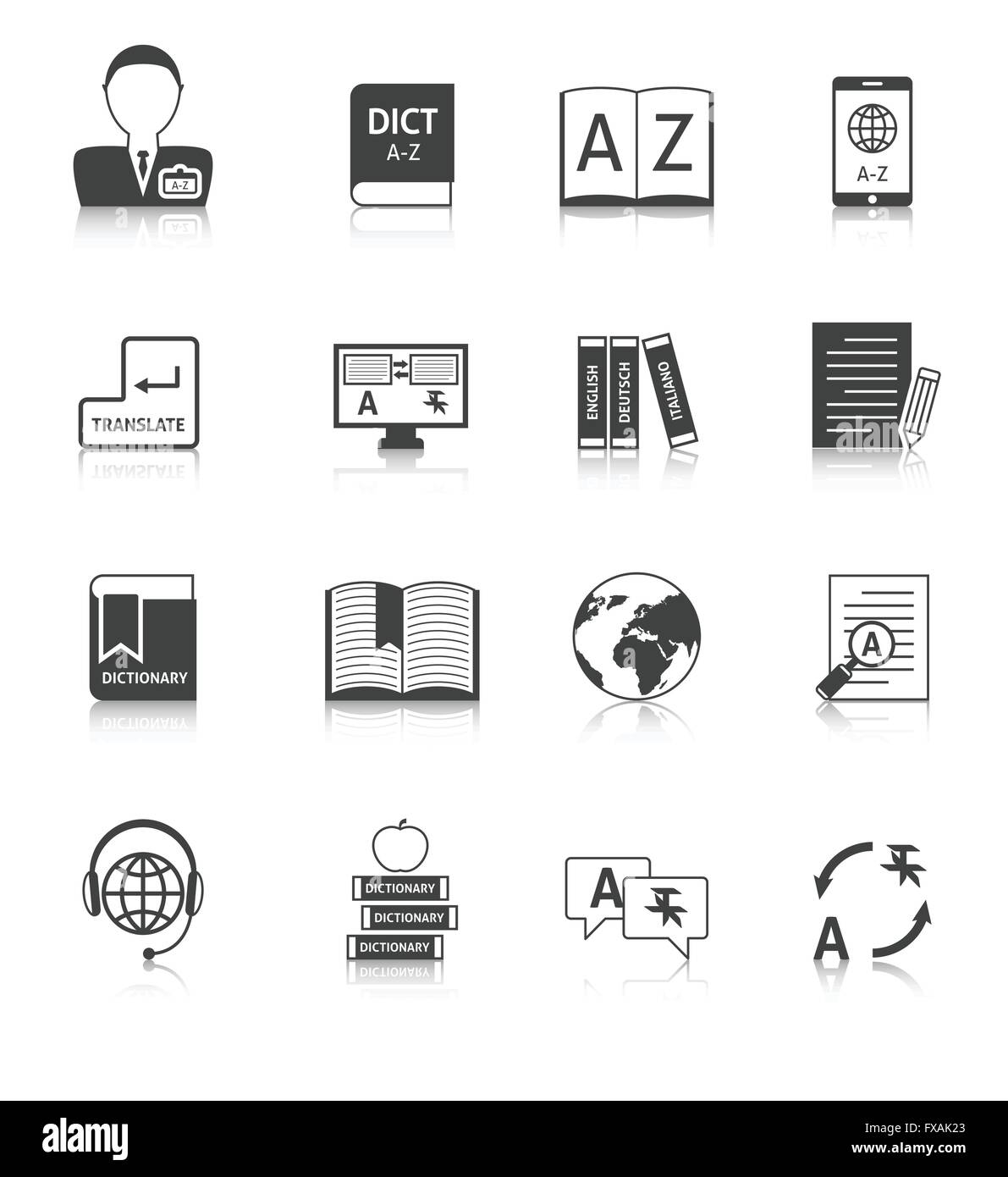 Translation and dictionary icons set Stock Vector Image & Art - Alamy