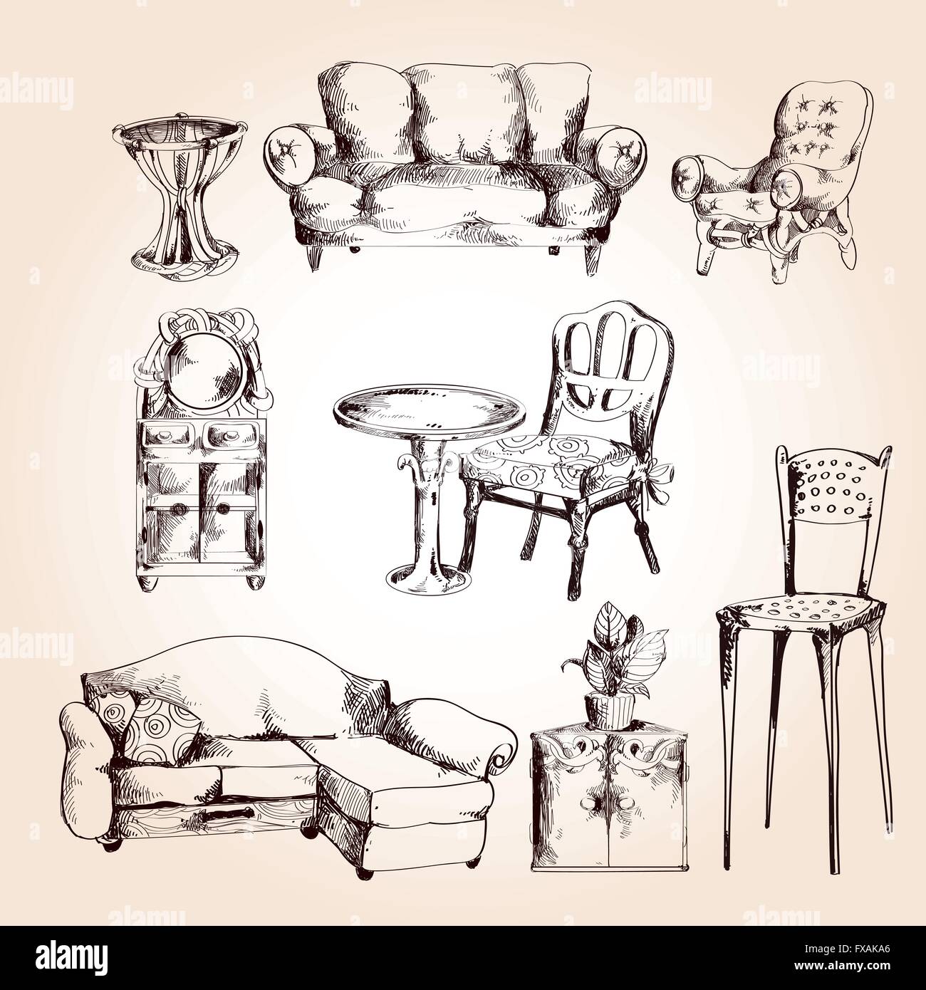 Furniture sketch set Stock Vector Image & Art - Alamy