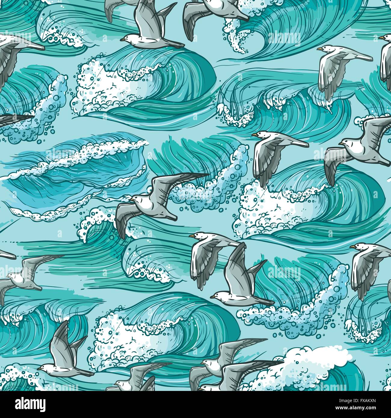 Sea waves seamless pattern Stock Vector Image & Art - Alamy