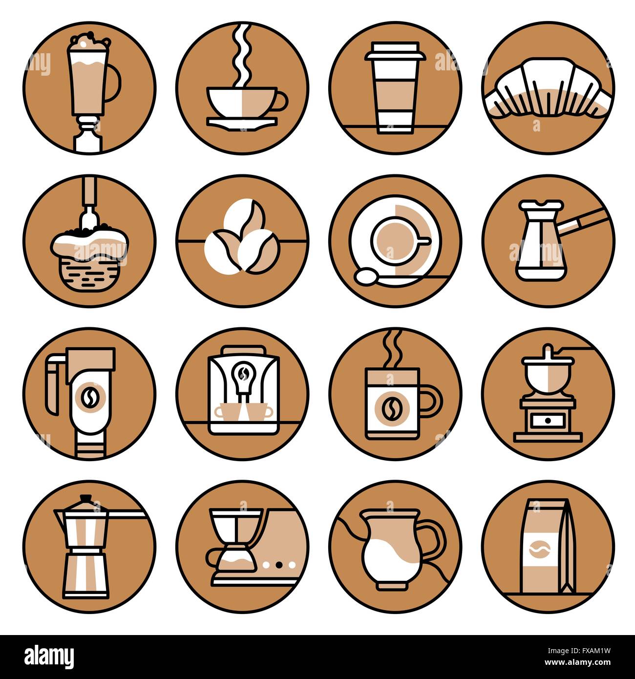 Coffee icons brown line set Stock Vector Image & Art - Alamy