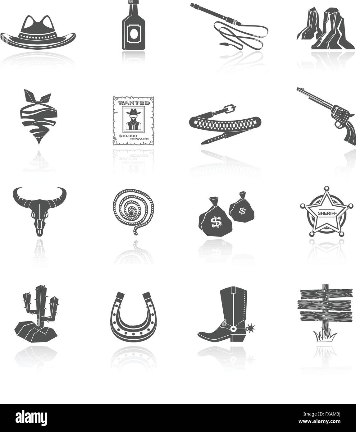 Cowboy Icons Black Stock Vector Image & Art - Alamy