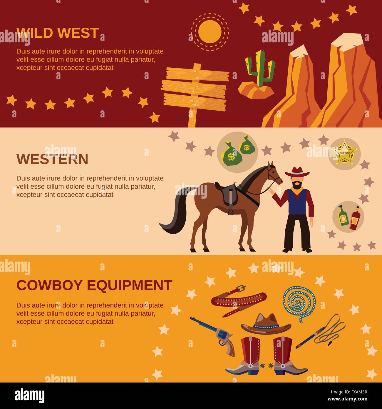 Cowboy banners flat Stock Vector Image & Art - Alamy
