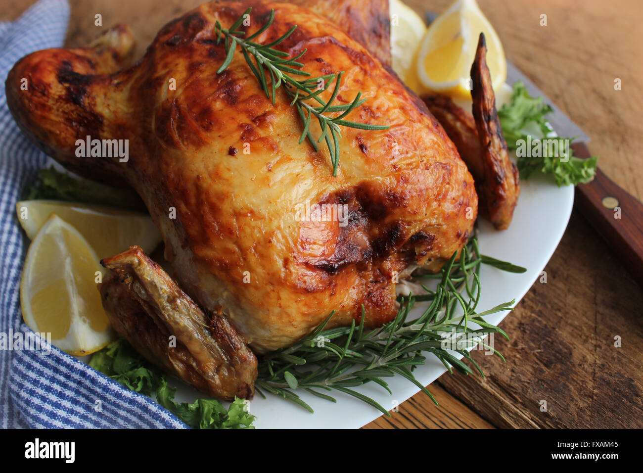 Roasted chicken with herbs Stock Photo - Alamy