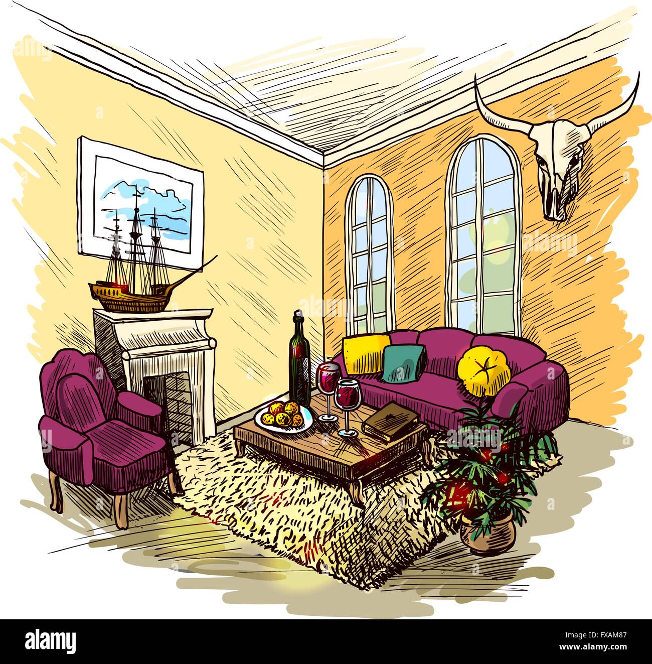 Room Sketch Color Stock Vector Image & Art - Alamy