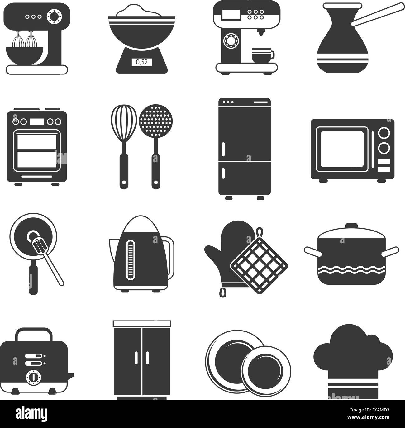 Kitchen pots utensils icons Black and White Stock Photos & Images - Alamy