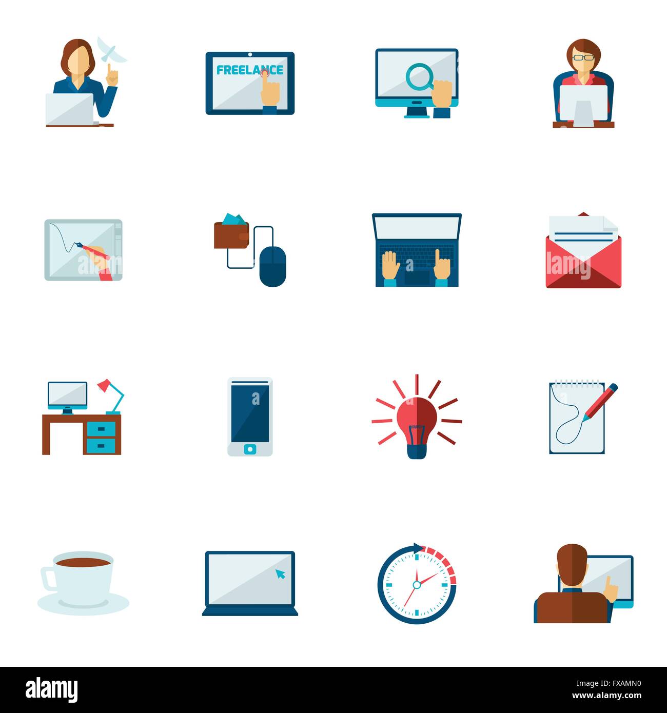 Freelance Icon Flat Set Stock Vector Image & Art - Alamy