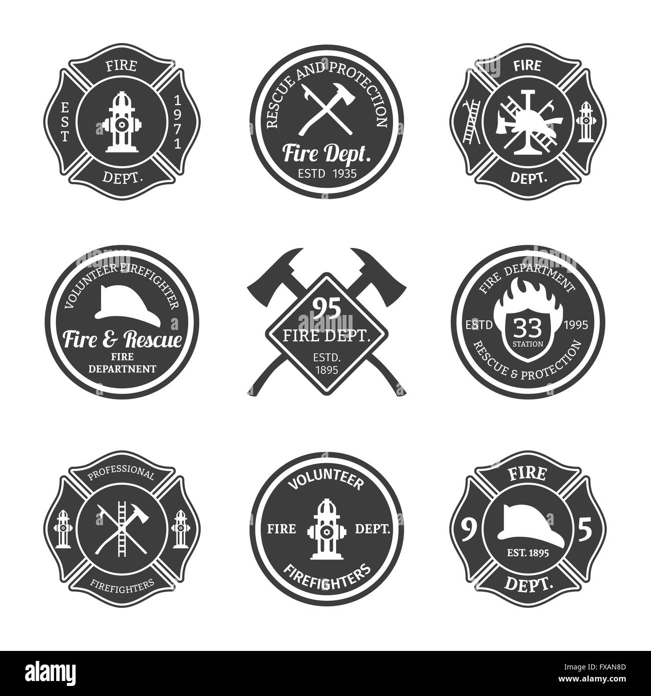 Fire department emblems black Stock Vector Image & Art - Alamy