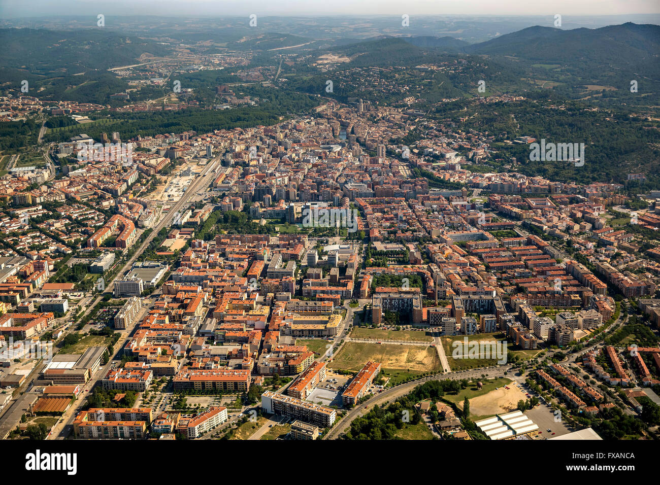 Aerial view, overview of the city of Girona, Girona, Costa Brava ...