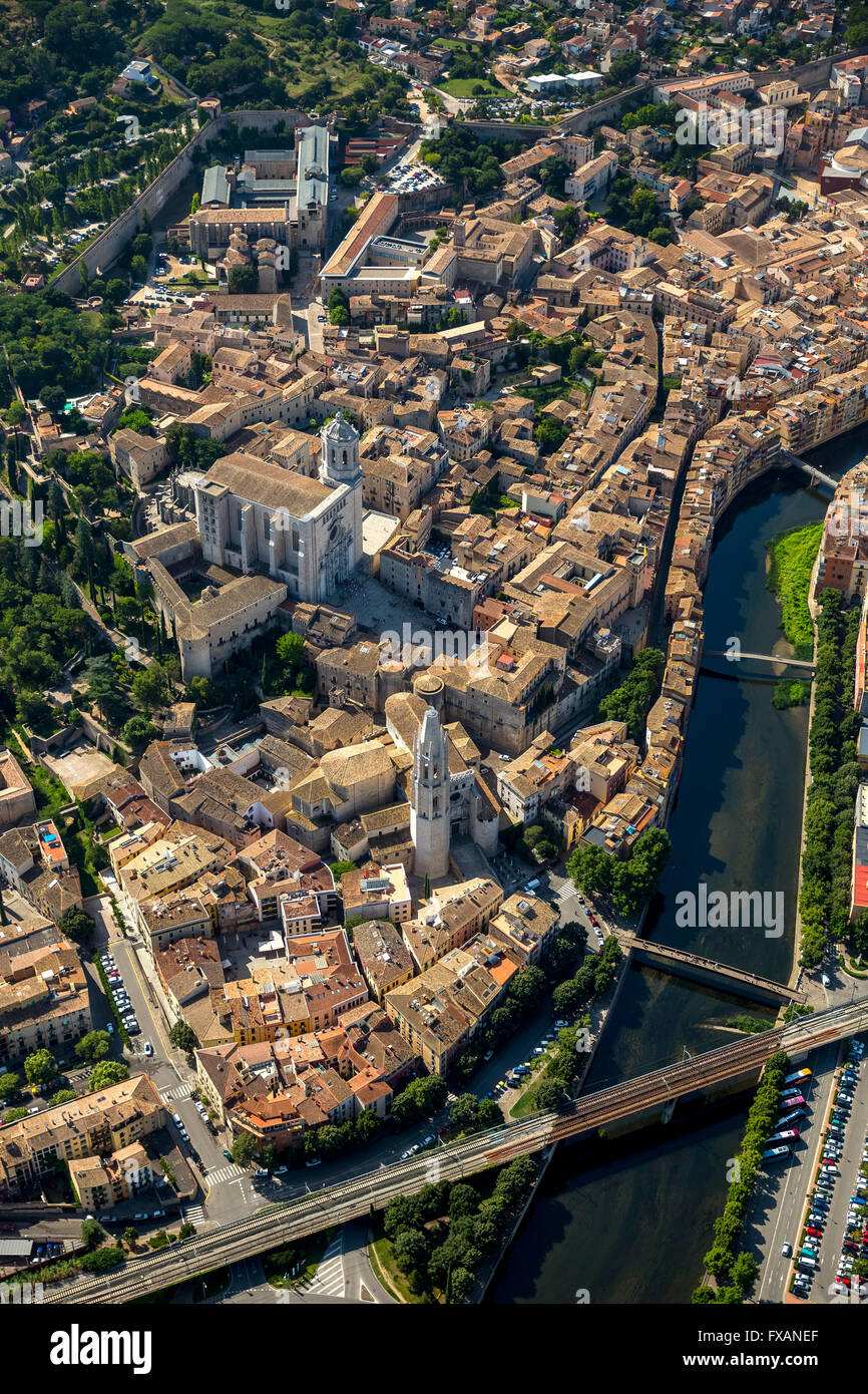 Aerial view, Girona, Costa Brava, Catalonia, Spain, Europe, Aerial view ...