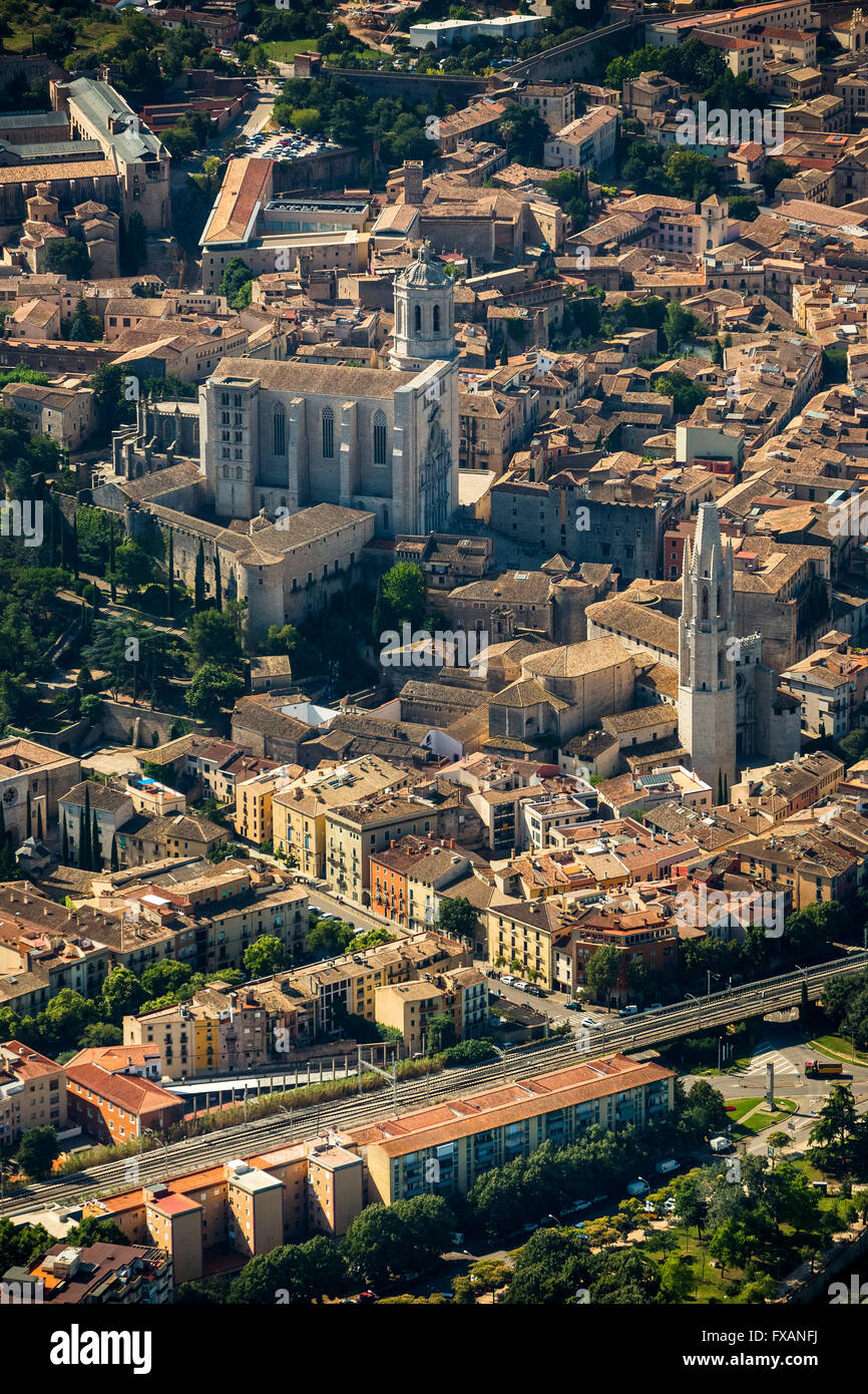Aerial view, Girona Cathedral, Catedral de Santa Maria de Girona and ...