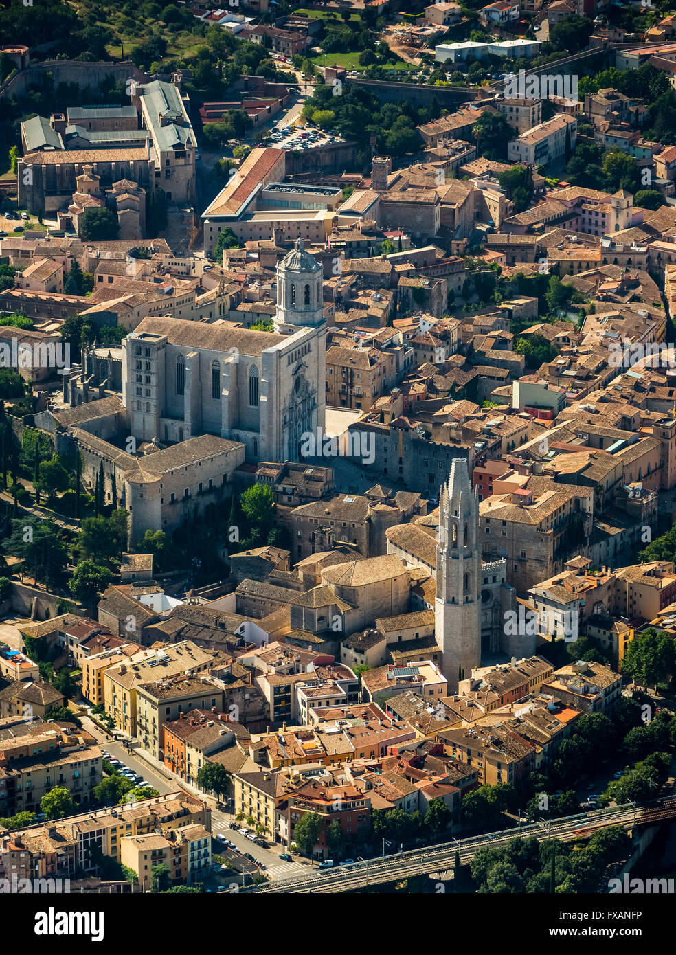 Aerial view, Girona Cathedral, Catedral de Santa Maria de Girona and ...