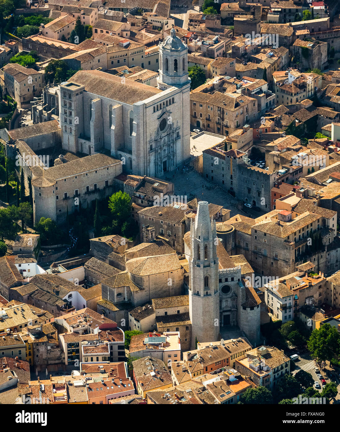 Aerial view, Girona Cathedral, Catedral de Santa Maria de Girona and ...